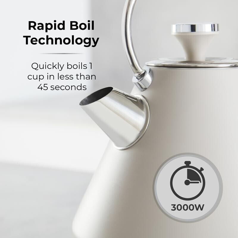 Tower Cavaletto Pyramid Kettle & 4 Slice Toaster Latte/Chrome Accents