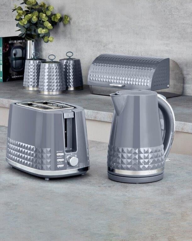 Tower Solitaire Grey 1.5L 3KW Jug Kettle & 2 Slice Toaster Set