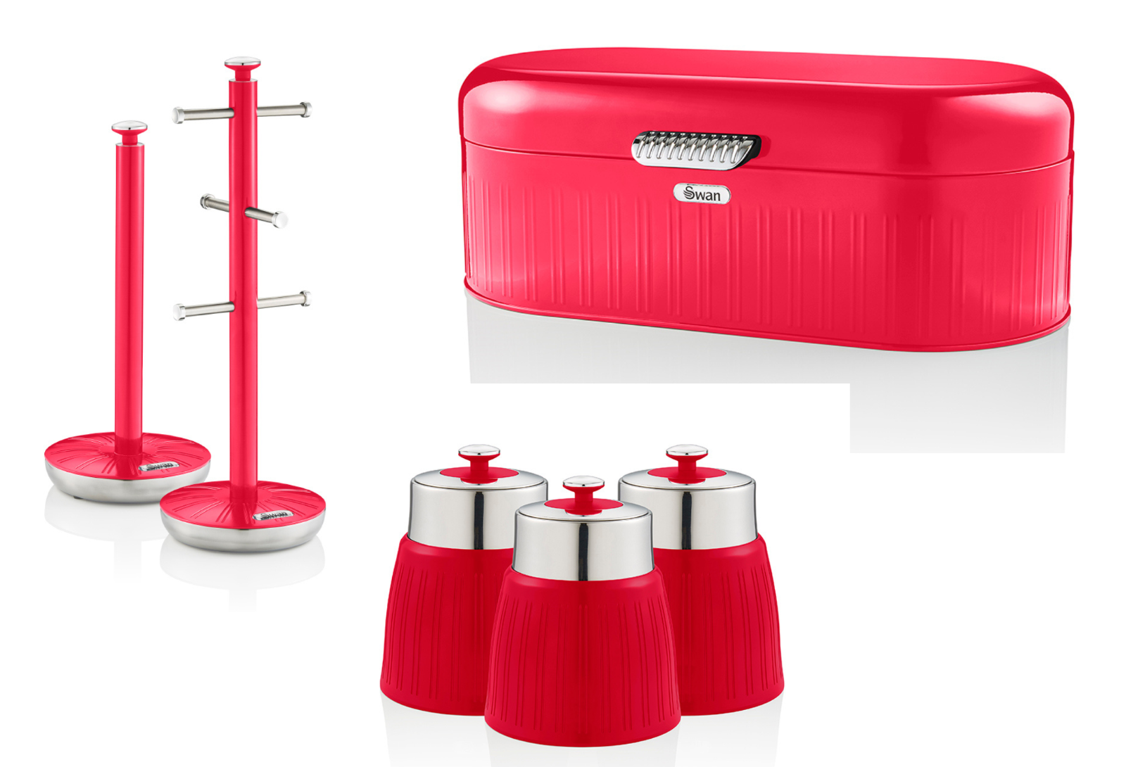 SWAN Retro Red Kitchen Accessories Bread Bin Canisters Mug Tree Towel