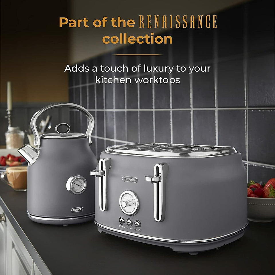 Tower Renaissance Grey Kettle 4 Slice Toaster & 800W 20L Microwave Kit