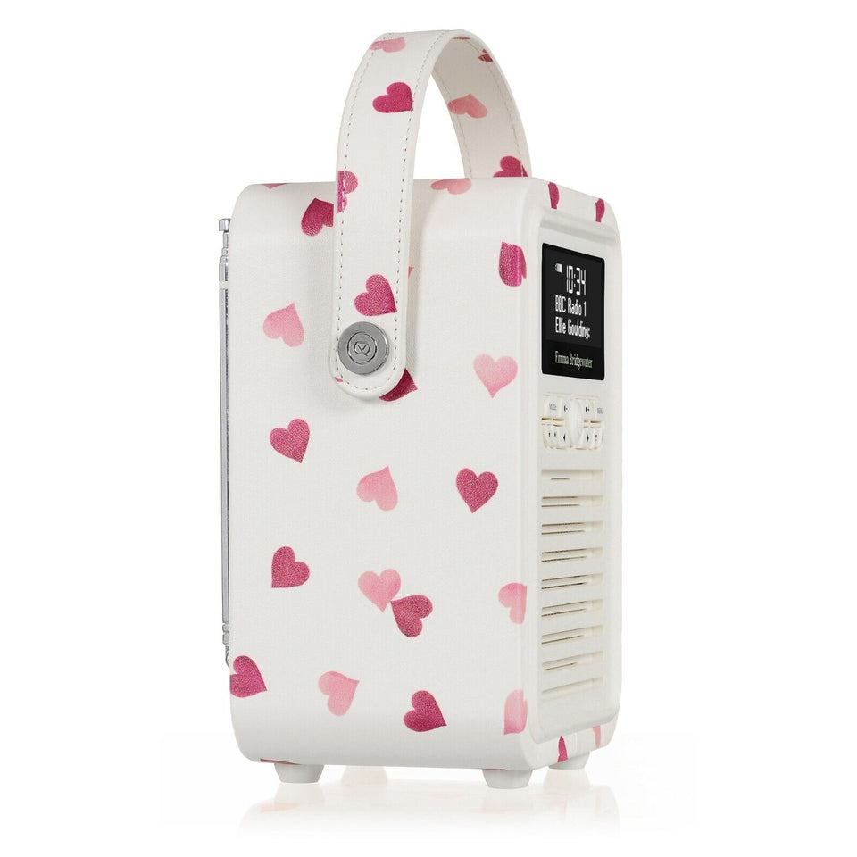 VQ Emma Bridgewater Retro Mini DAB Radio Pink Hearts Bluetooth Portabl