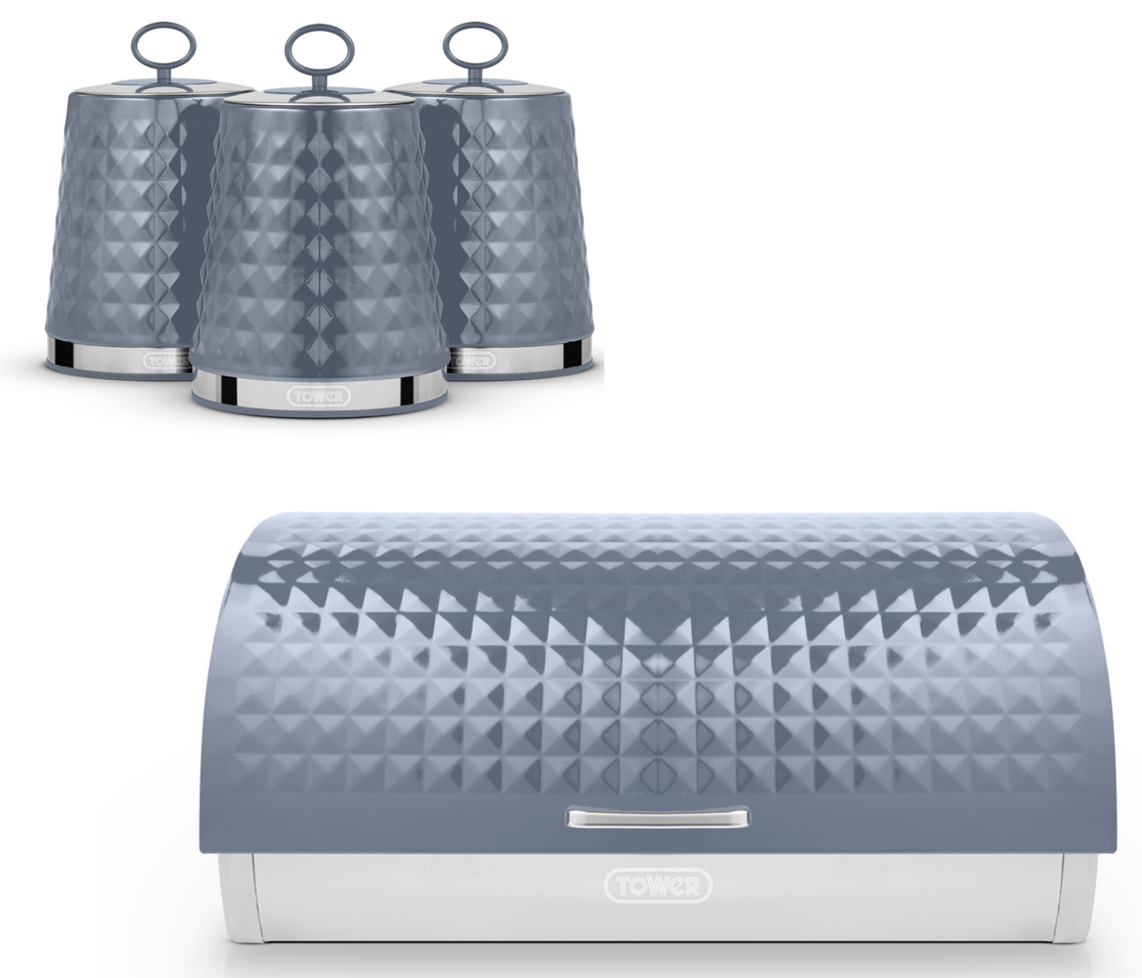 Tower Solitaire Grey Bread Bin Canisters Kitchen Storage Set