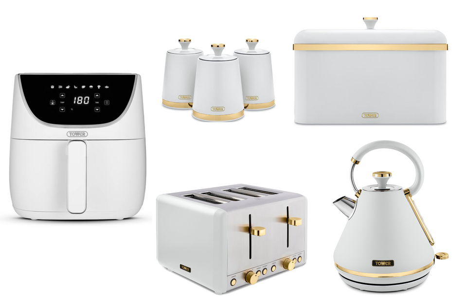 Tower Cavaletto White Pyramid Kettle, 4 Slice Toaster, 6L Air Fryer, B