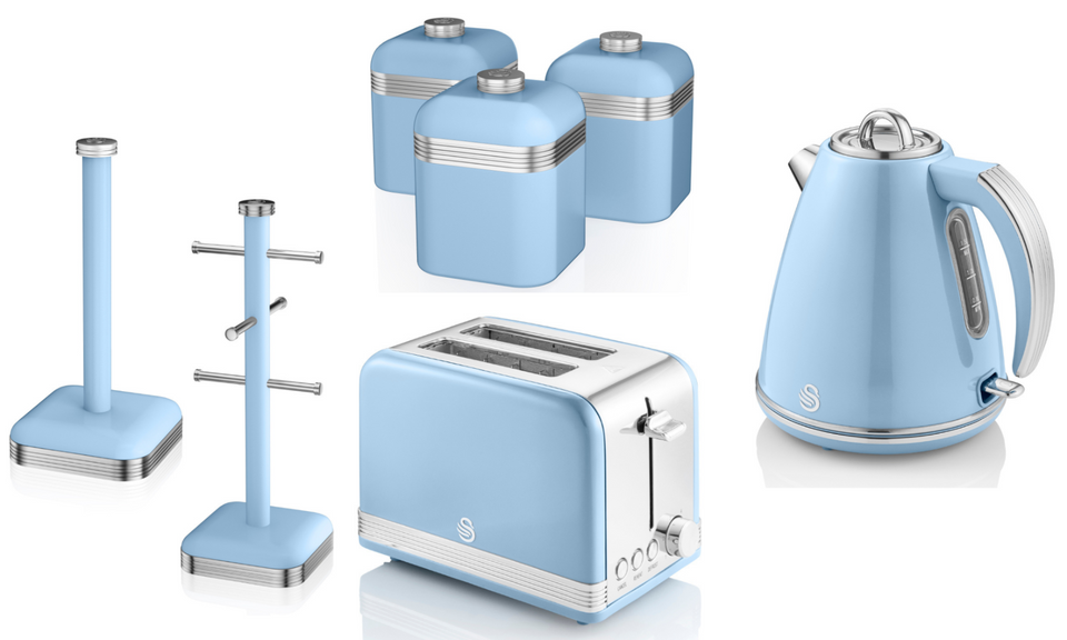 SWAN Retro Blue Jug Kettle Toaster Canisters Mug Tree Towel Pole Kitch