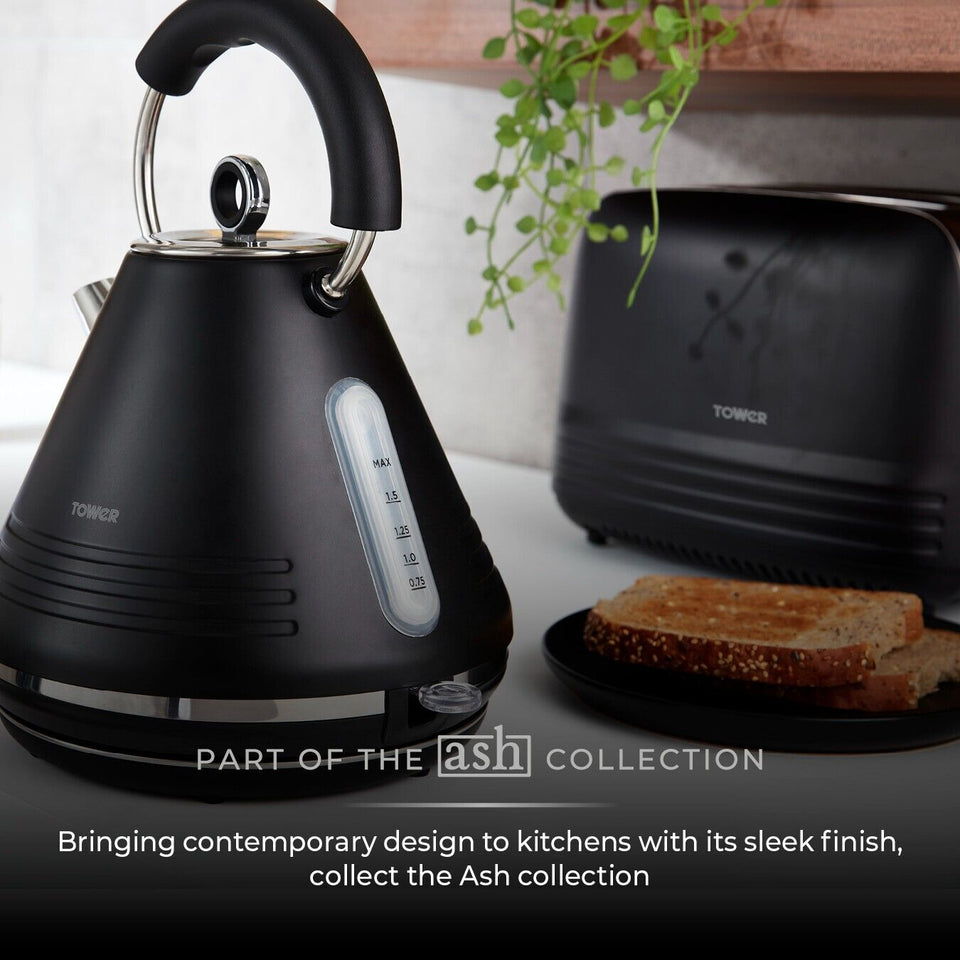 Tower Ash Black 1.7L 3KW Pyramid Kettle Contemporary Design T10074BLK