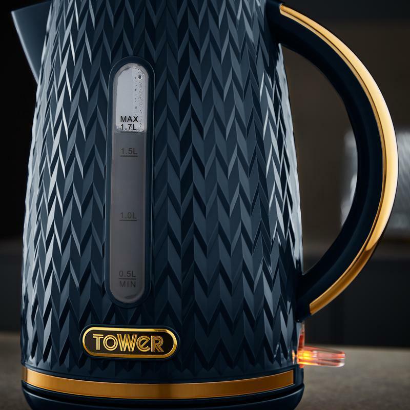 Tower Empire Kettle 4-Slice Toaster & Bread Bin Art Deco Set Midnight