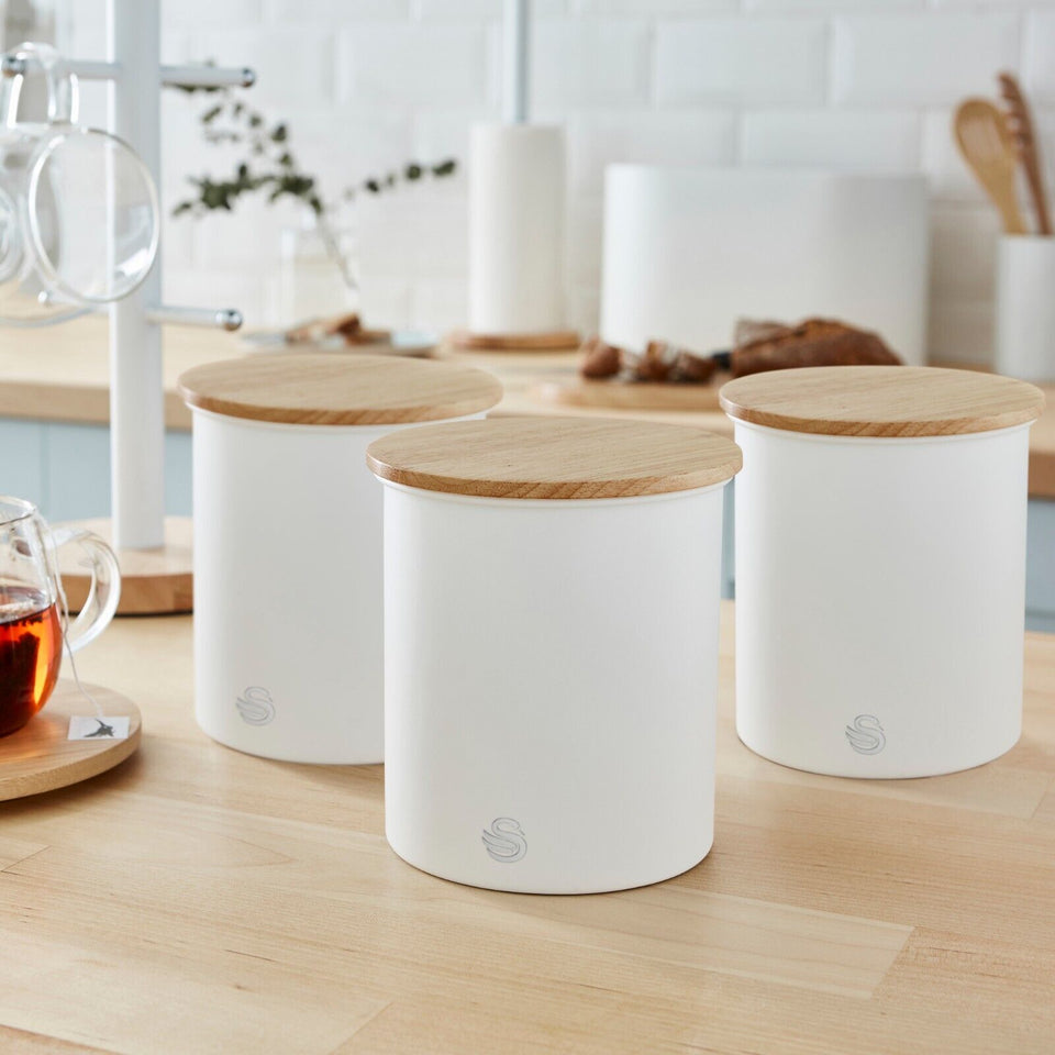 Swan Nordic White Bread Bin Canisters Matching Kitchen Storage Set of