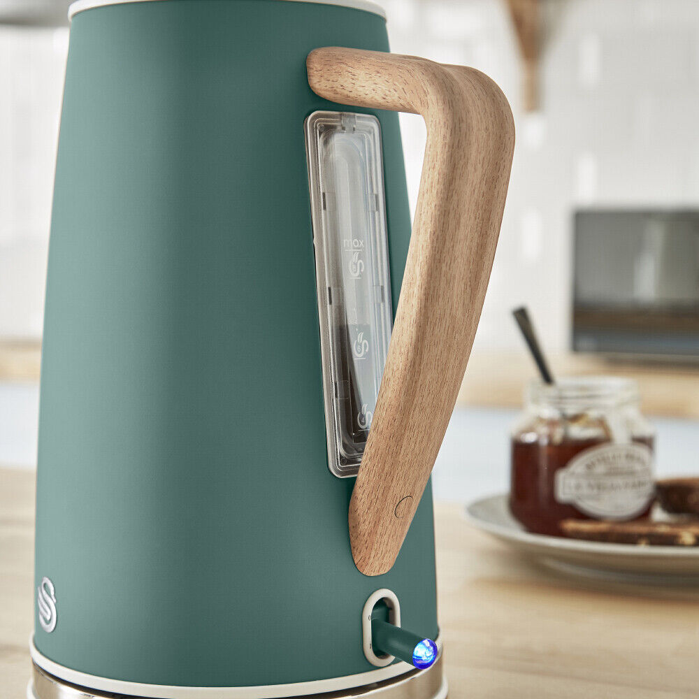 Swan Nordic Green Kettle 2 Slice Toaster Digital Microwave KItchen Set