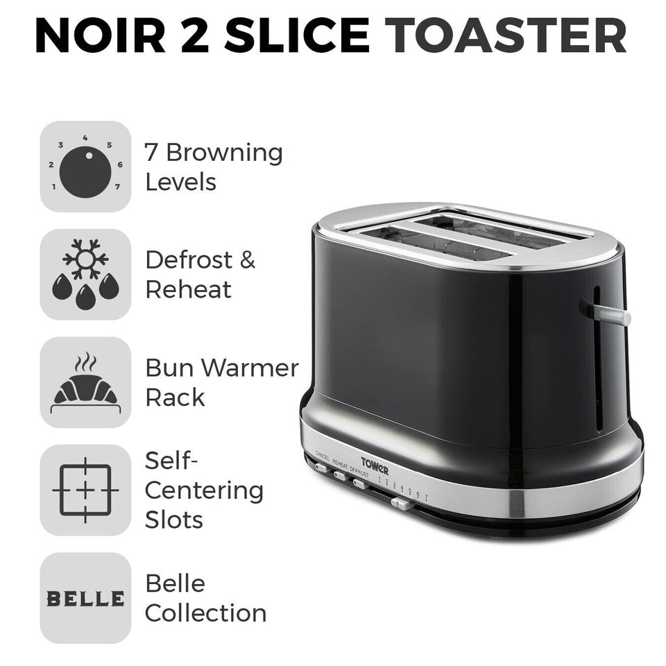 Tower Belle Noir Kettle Toaster Breadbin Canisters Kitchen Black