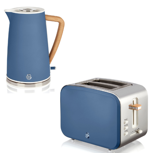Swan Nordic Blue Kettle & 2 Slice Toaster Set Scandinavian Design