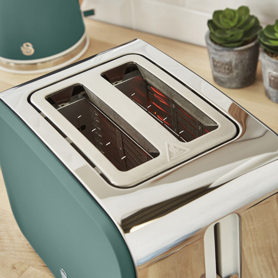 Swan Nordic Green Kettle 2 Slice Toaster Digital Microwave KItchen Set