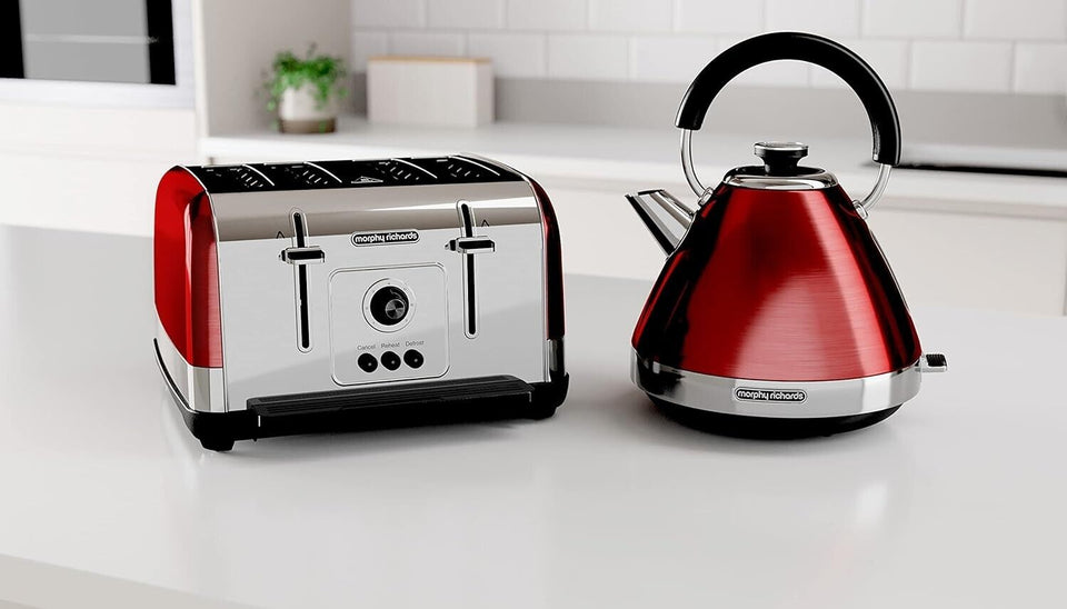 Morphy Richards Venture Red Pyramid Kettle & 4 Slice Toaster Set