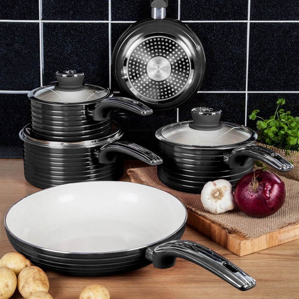 Swan Retro Black 5 Piece Pan Set Vintage Kitchen Cookware SWPS5020BN