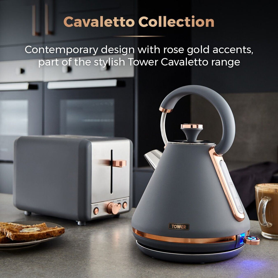 Tower Cavaletto Grey Pyramid Kettle Toaster Microwave Accessories Set