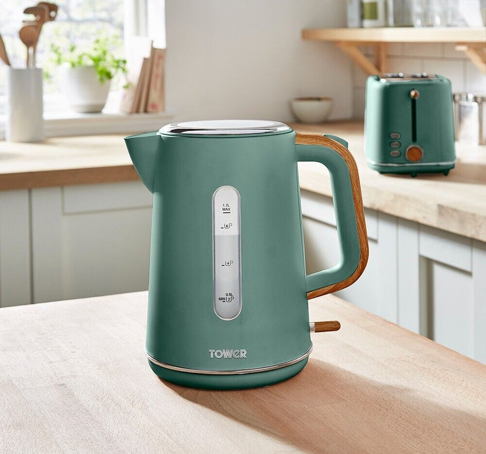 Tower Scandi Jade Kettle & 2 Toaster Scandinavian Style Set in Green