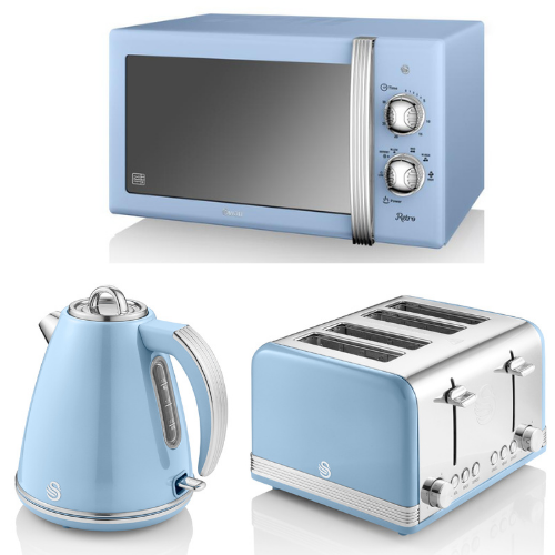 SWAN Retro Blue Kitchen Set of 3 - Jug Kettle 4 Slice Toaster Manual M