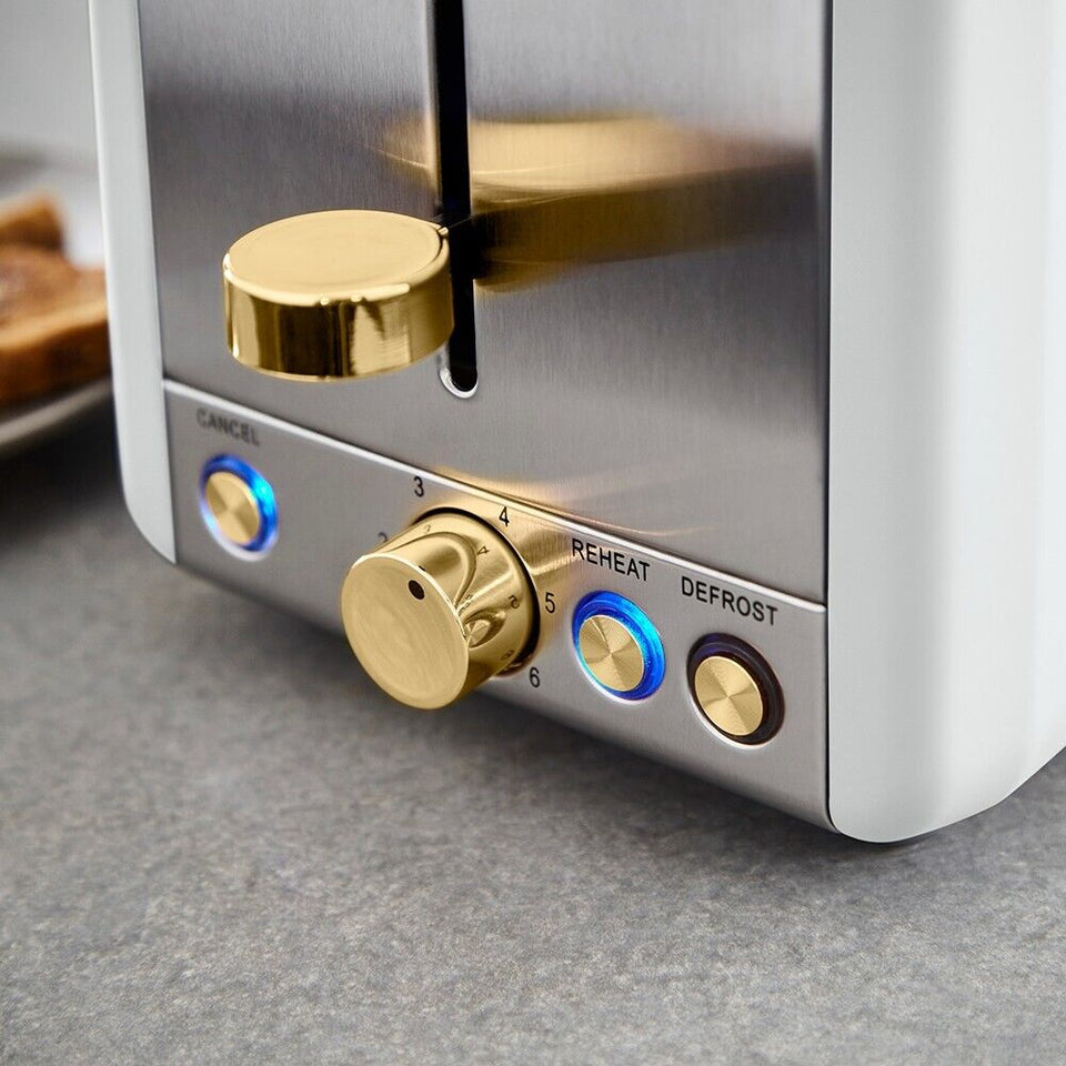 Tower Cavaletto White Kettle 2 Slice Toaster Bread Bin & Canisters Set