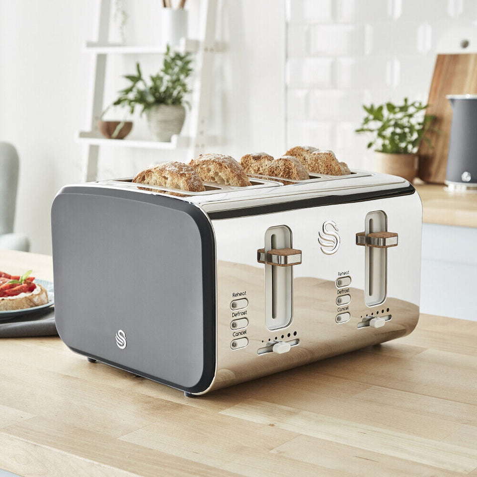 Swan Nordic Grey Kettle Toaster Bread Bin Canisters Kitchen Set