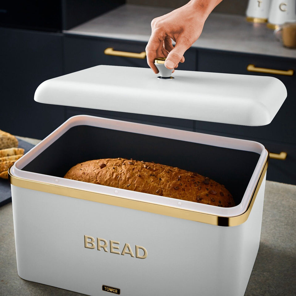 Tower Cavaletto White Kettle 2 Slice Toaster Bread Bin & Canisters Set