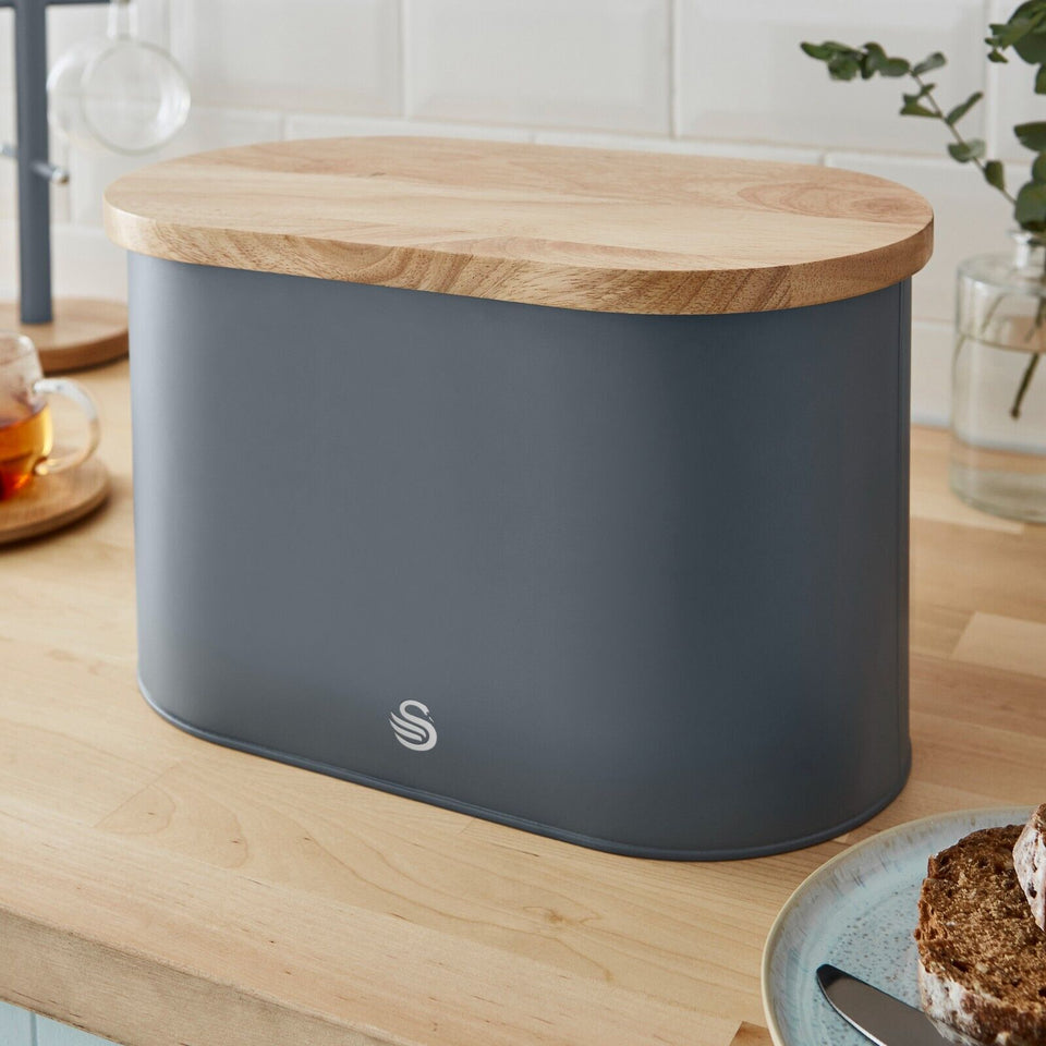 Swan Nordic Grey Kettle Toaster Bread Bin Canisters Kitchen Set
