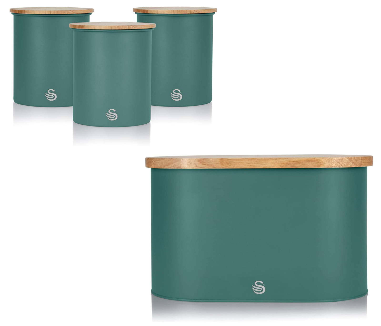 Swan Nordic Green Breadbin & Canisters Matching Kitchen Storage Set