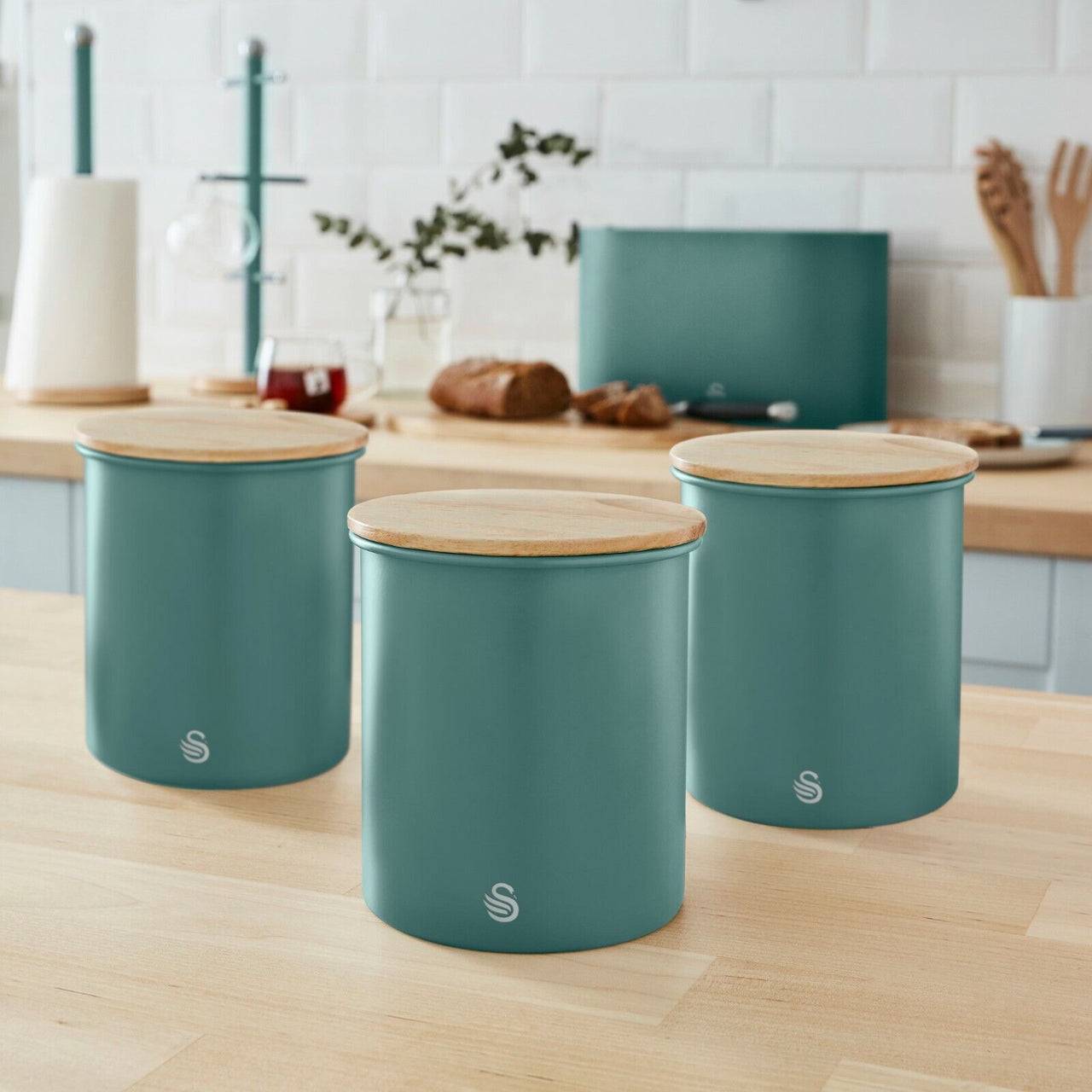 Swan Nordic Green Kettle 2 Slice Toaster Digital Microwave KItchen Set
