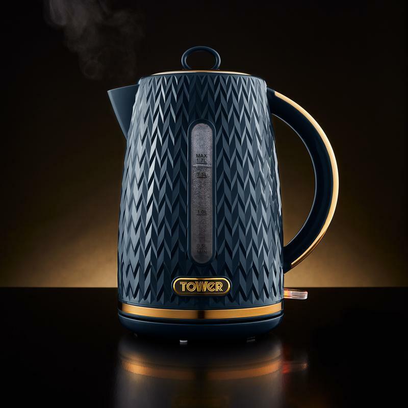 Tower Empire Kettle 4-Slice Toaster & Bread Bin Art Deco Set Midnight