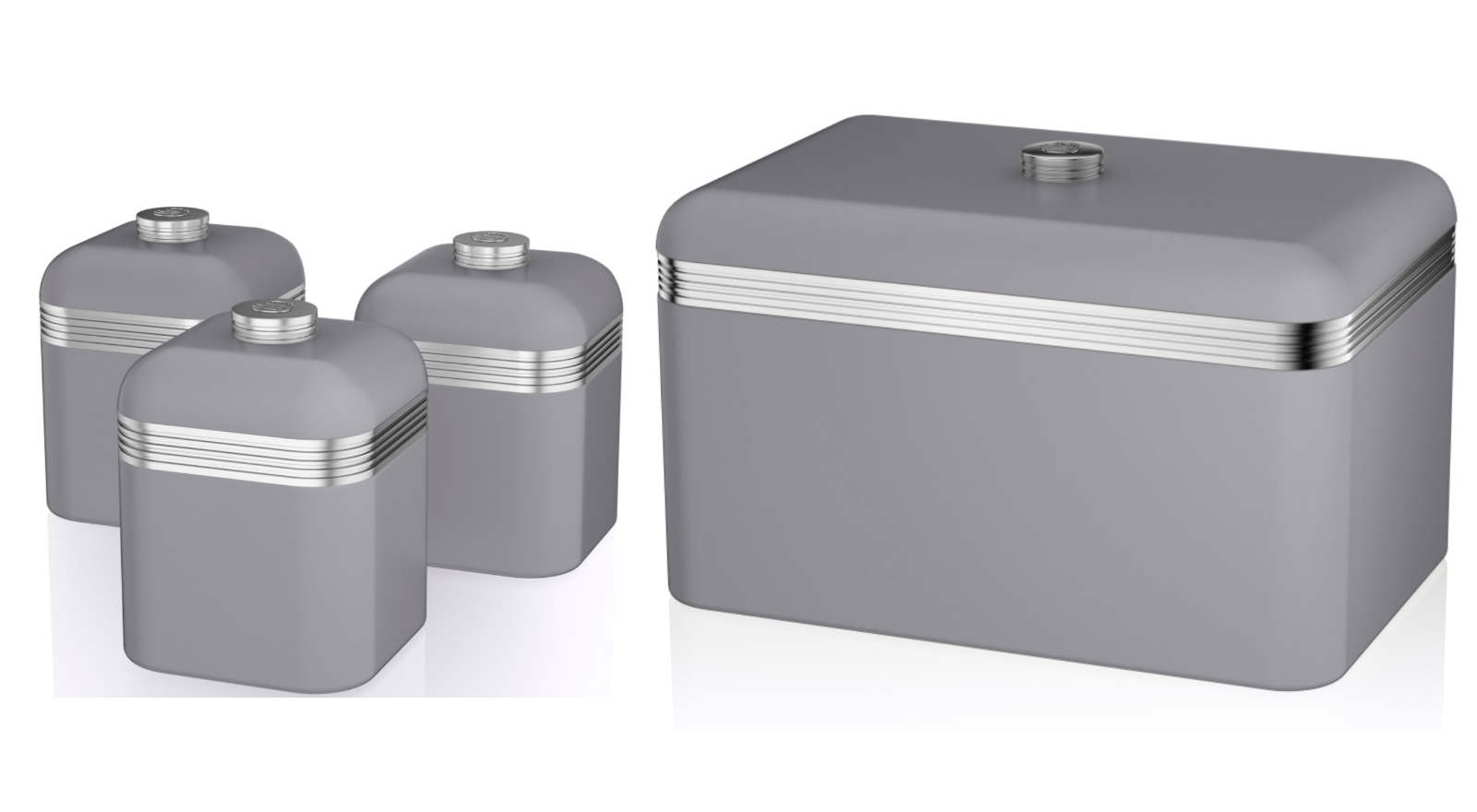 SWAN Retro Grey Breadbin Canisters Matching Kitchen Storage Set