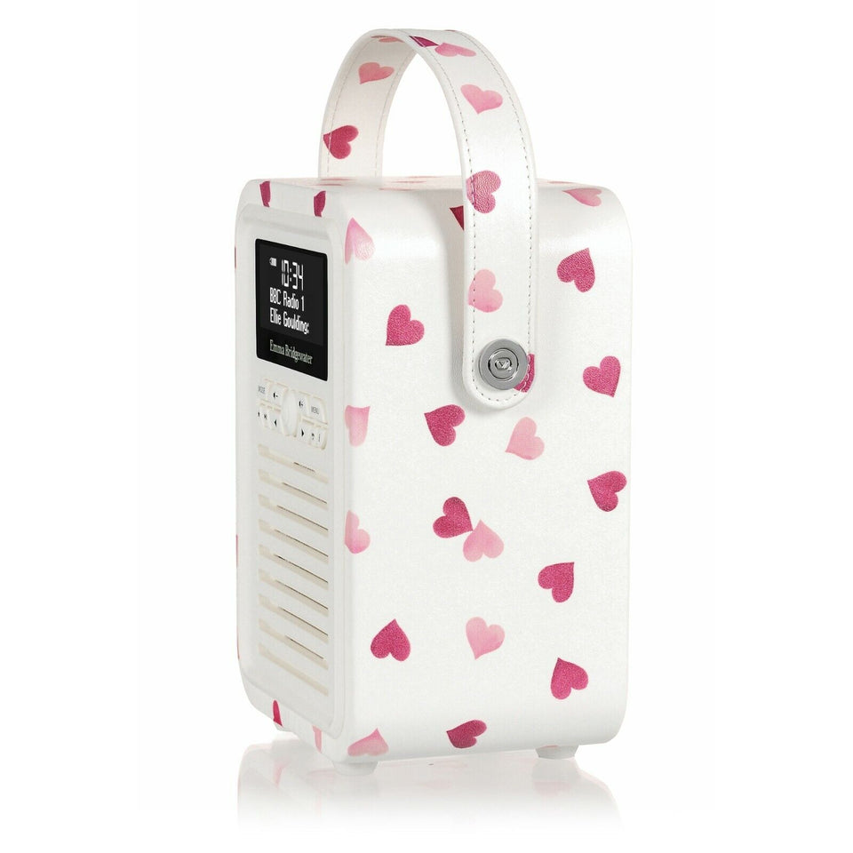 VQ Emma Bridgewater Retro Mini DAB Radio Pink Hearts Bluetooth Portabl