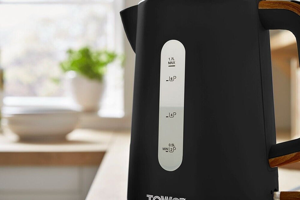 Tower Scandi Black Kettle & 2 Slice Toaster Scandinavian Design Set