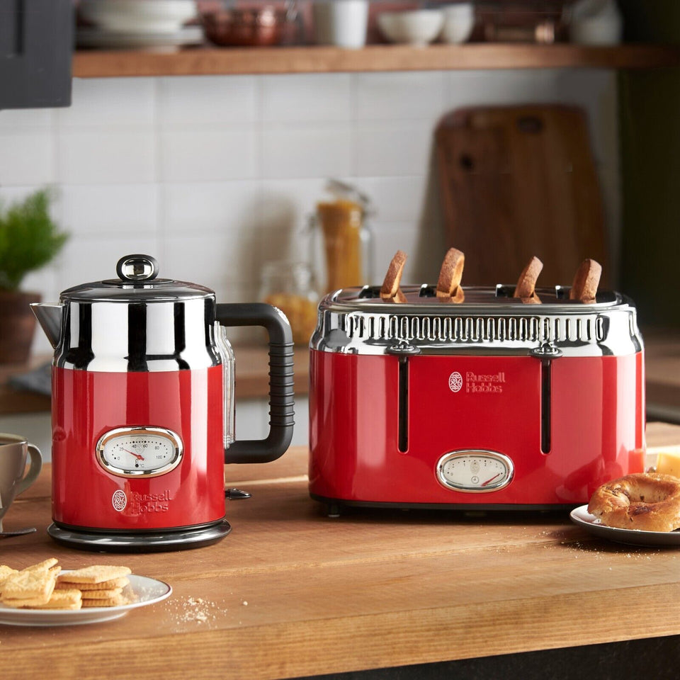 Russell Hobbs Retro Red Temperature Dial Kettle & 4 Slice Toaster