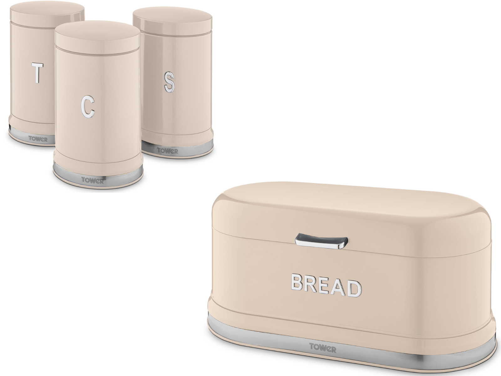 Tower Belle Chantilly Bread Bin Canisters Kitchen Storage Set in Cream