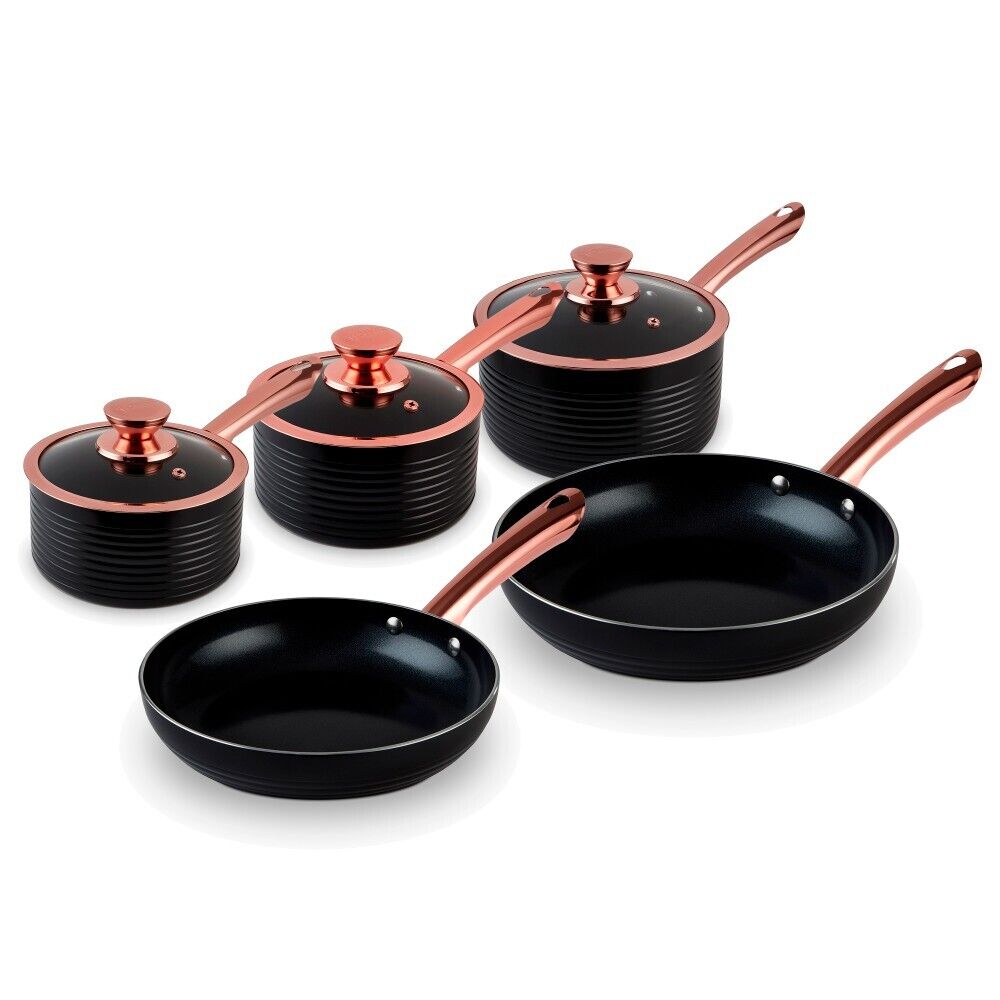 Tower Linear 5 Piece Pan Set Black & Rose Gold Cookware Set T800140RB