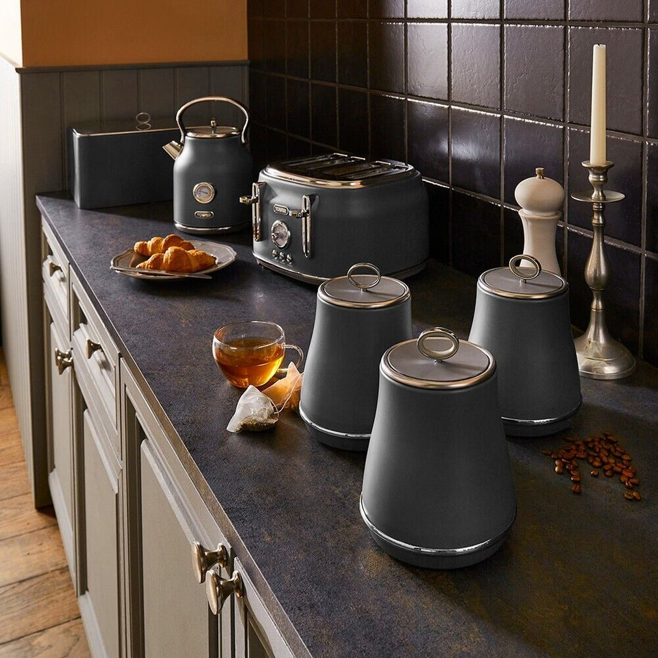Tower Renaissance Grey Bread Bin Canisters Stylish Matching Kitchen St