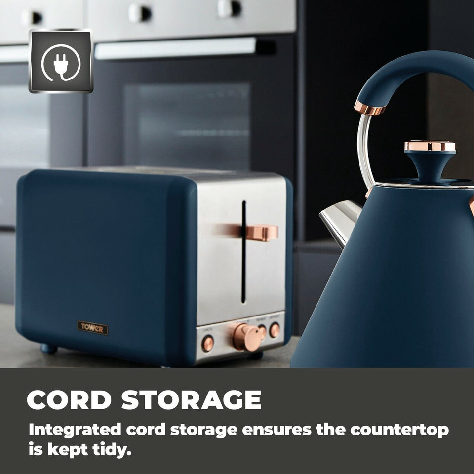 Tower Cavaletto Kettle & 2 Slice Toaster Midnight Blue & Rose Gold