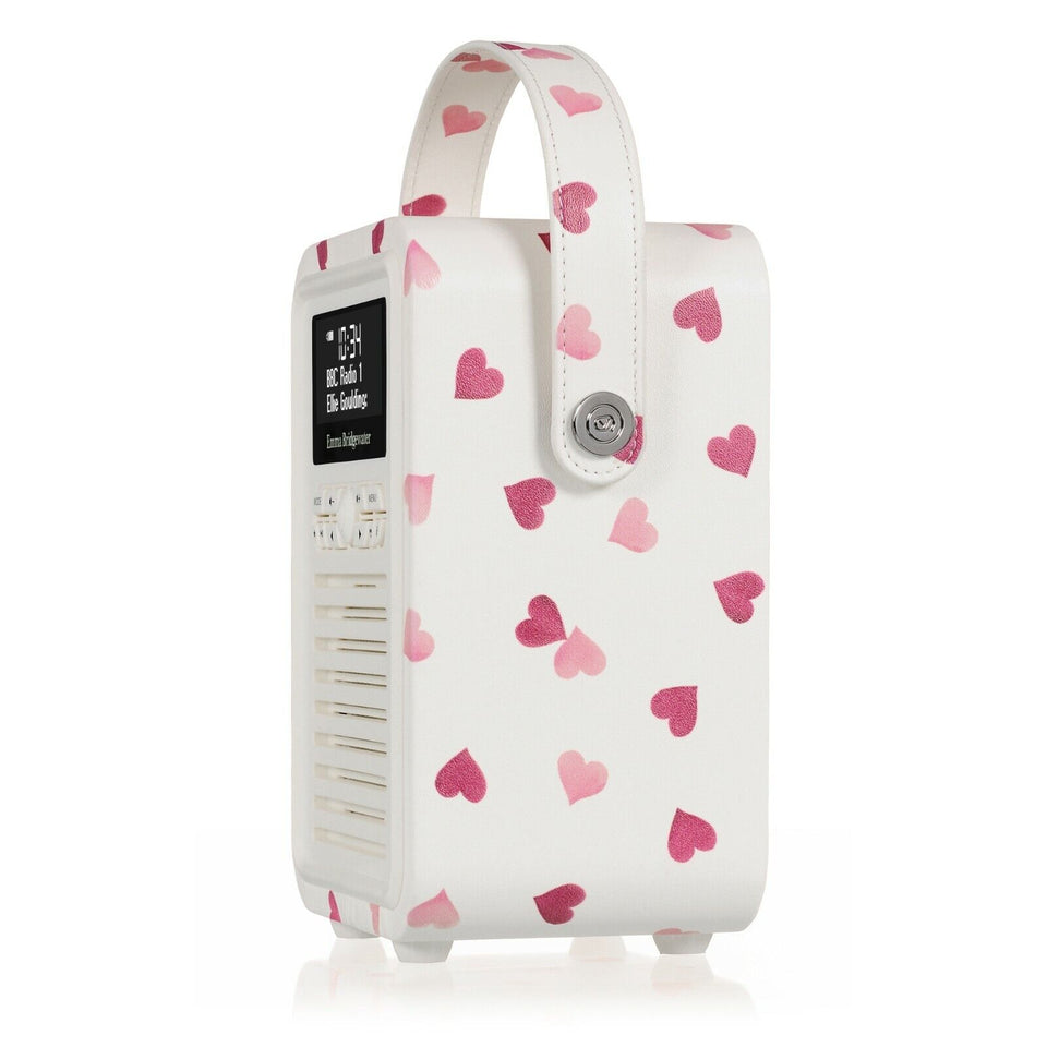 VQ Emma Bridgewater Retro Mini DAB Radio Pink Hearts Bluetooth Portabl