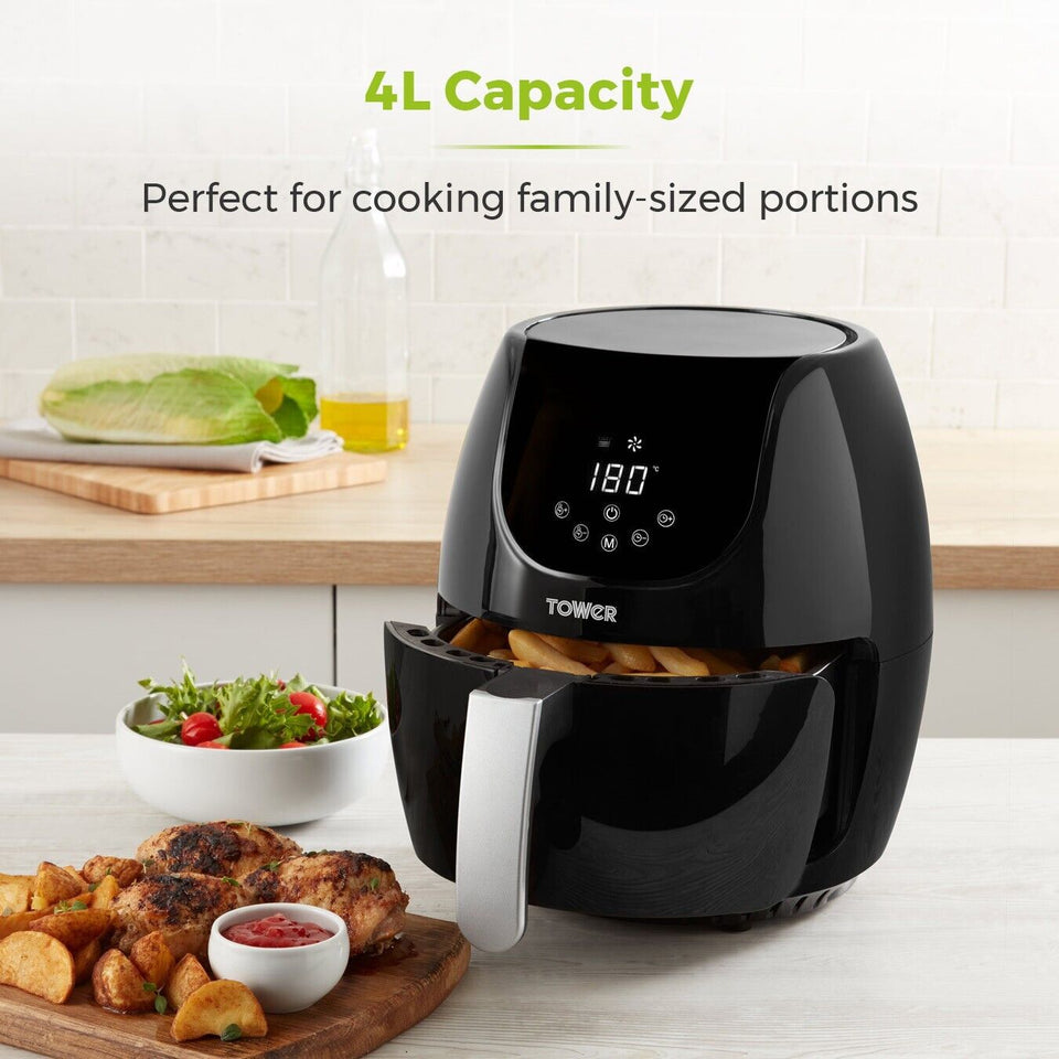 NEW Tower T17067 1400W Vortex 4L Digital Air Fryer in Black - 3 Year G