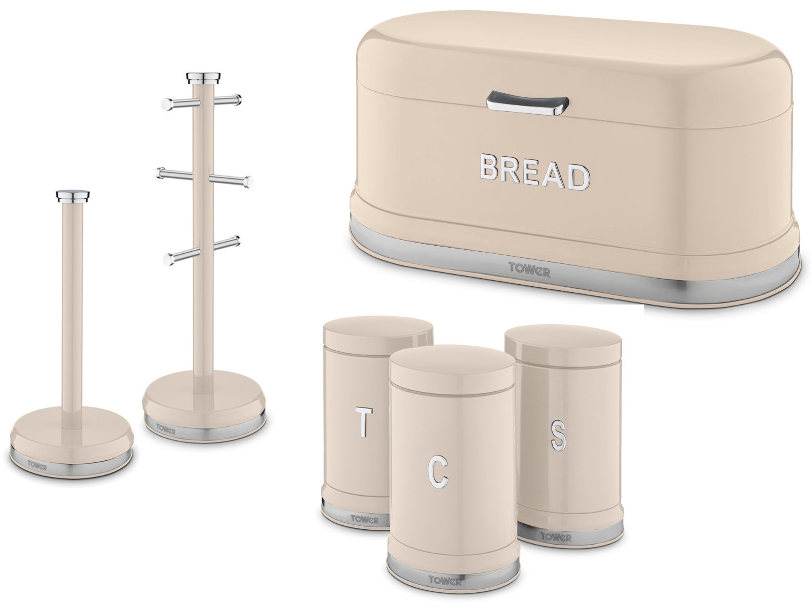 Tower Belle Chantilly Bread Bin Canisters Mug Tree & Towel Pole Set in
