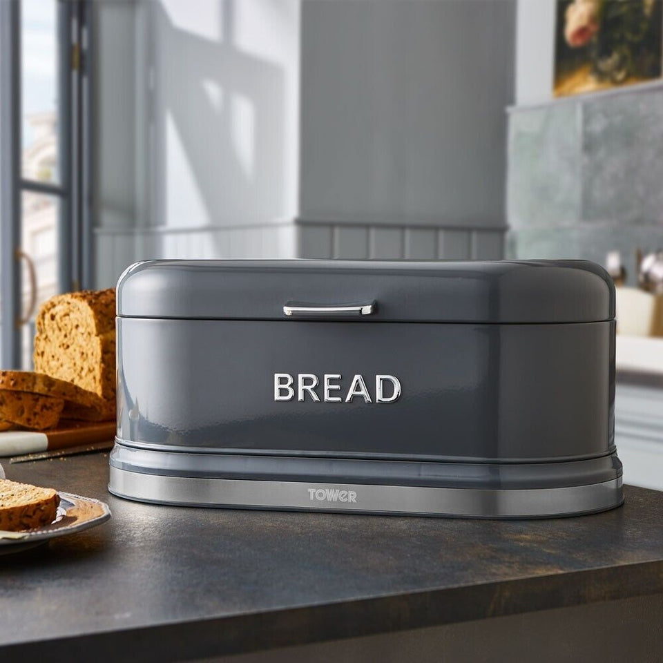 Tower Belle Kettle Toaster & Bread Bin Kitchen Set in Graphite Grey