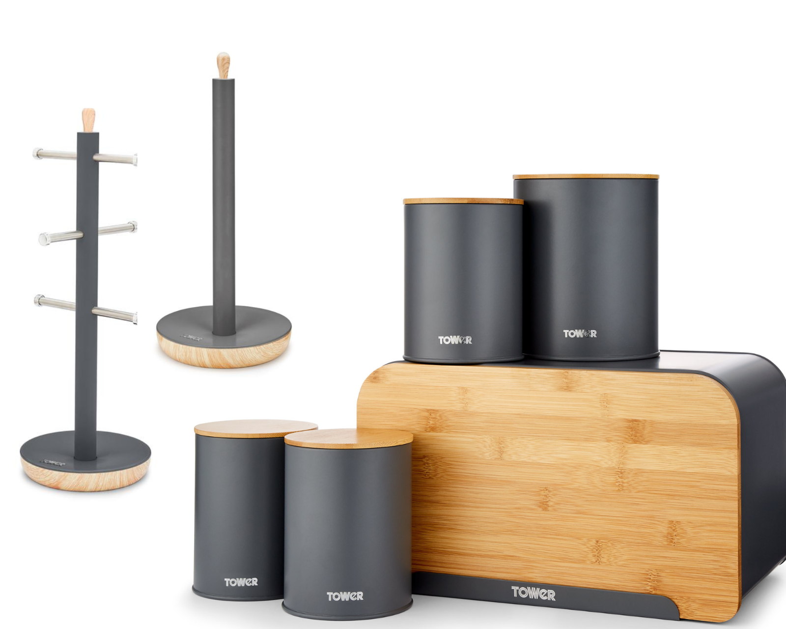 Tower Scandi Grey Bread Bin Canisters Biscuit Barrell Mug Tree & Towel