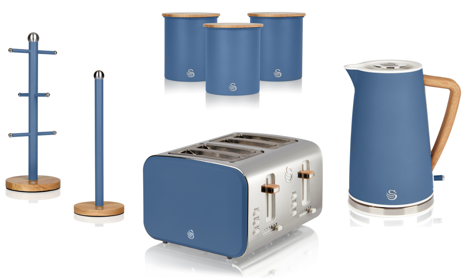 Swan Nordic Blue Kettle 4 Slice Toaster Canisters Mug Tree Towel Pole