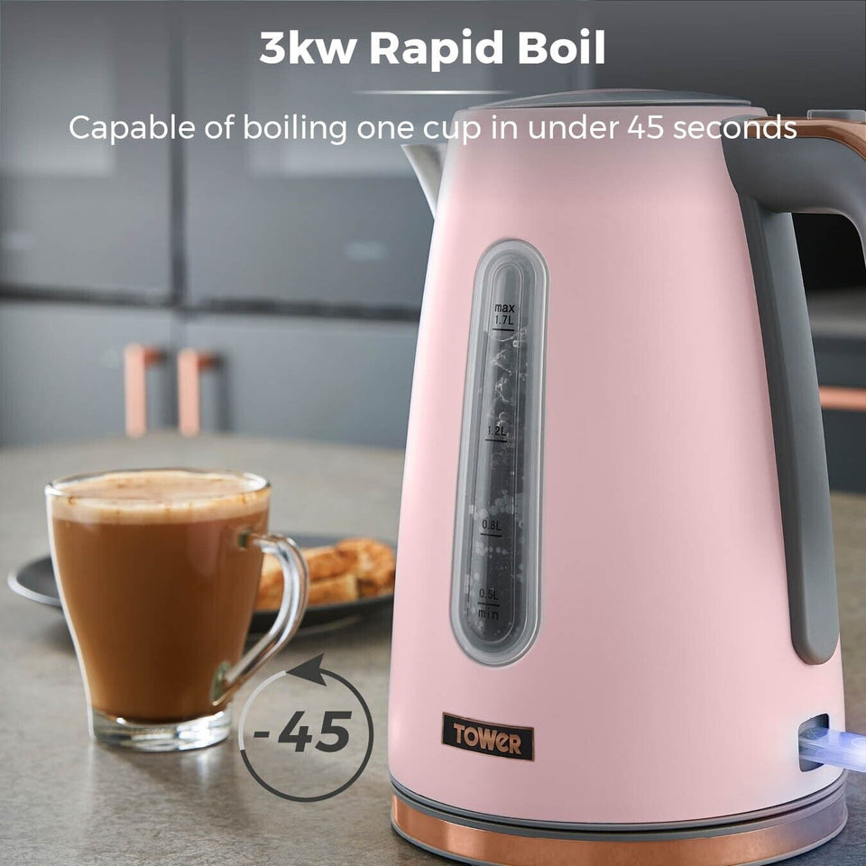 Tower Cavaletto Pink Jug Kettle 4 Slice Toaster Canisters Matching Kit