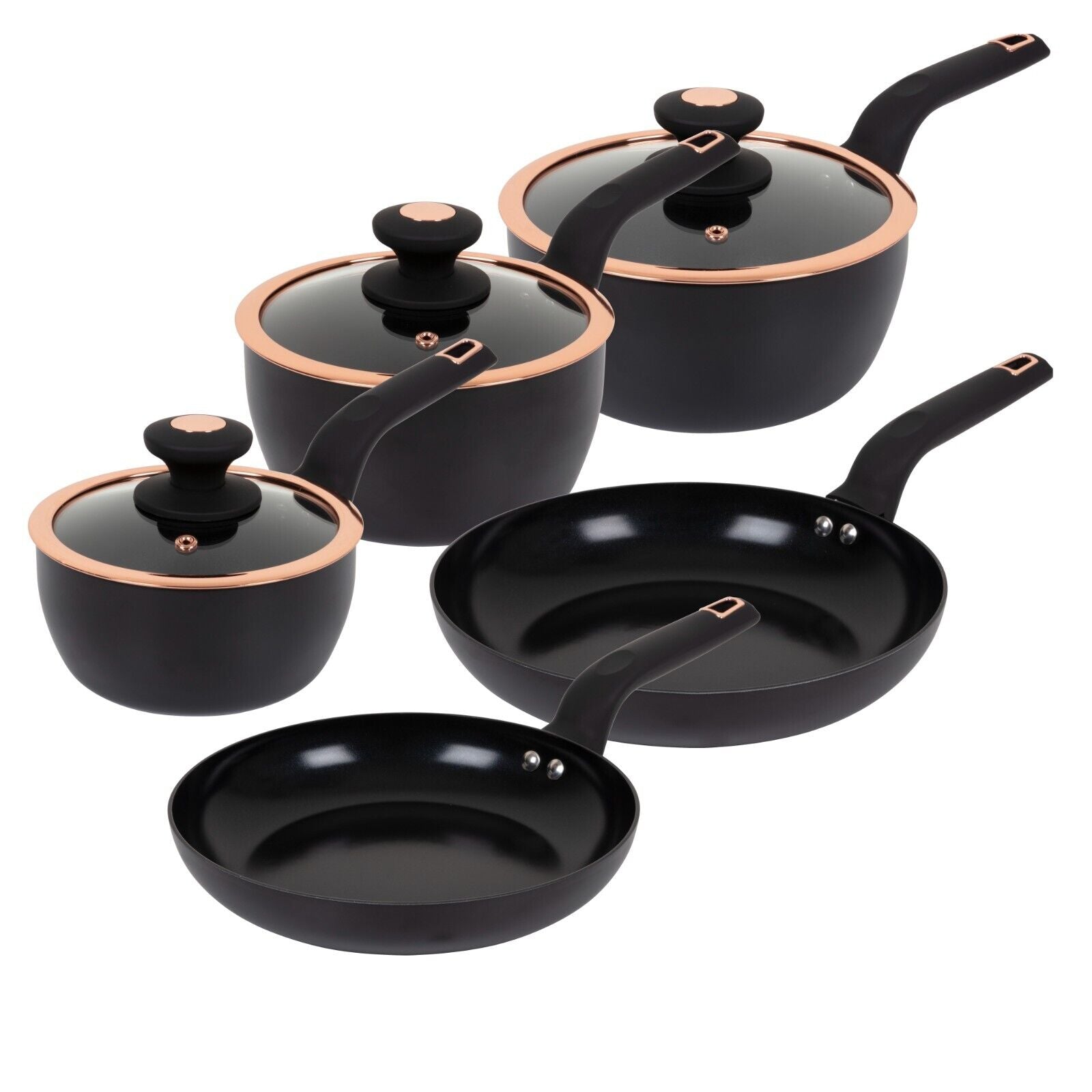 Tower Cavaletto 5 Piece Pan Set Black & Rose Gold Cookware T800232BLK