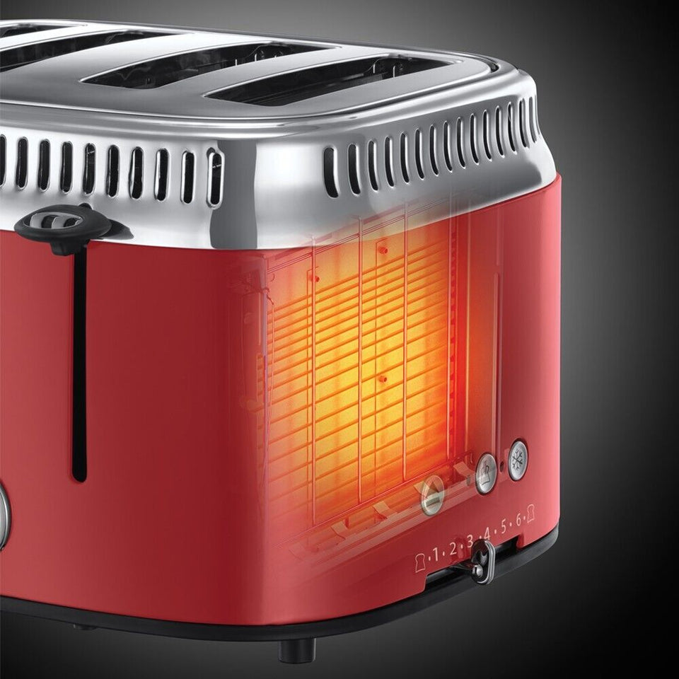 Russell Hobbs Retro Red Temperature Dial Kettle & 4 Slice Toaster