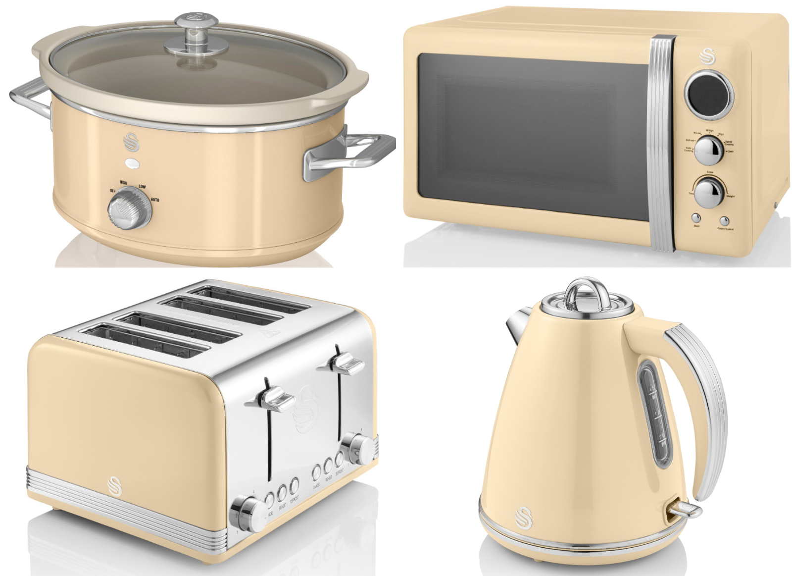 Swan Retro Cream Jug Kettle 4 Slice Toaster 800W Microwave 3.5L Slow C