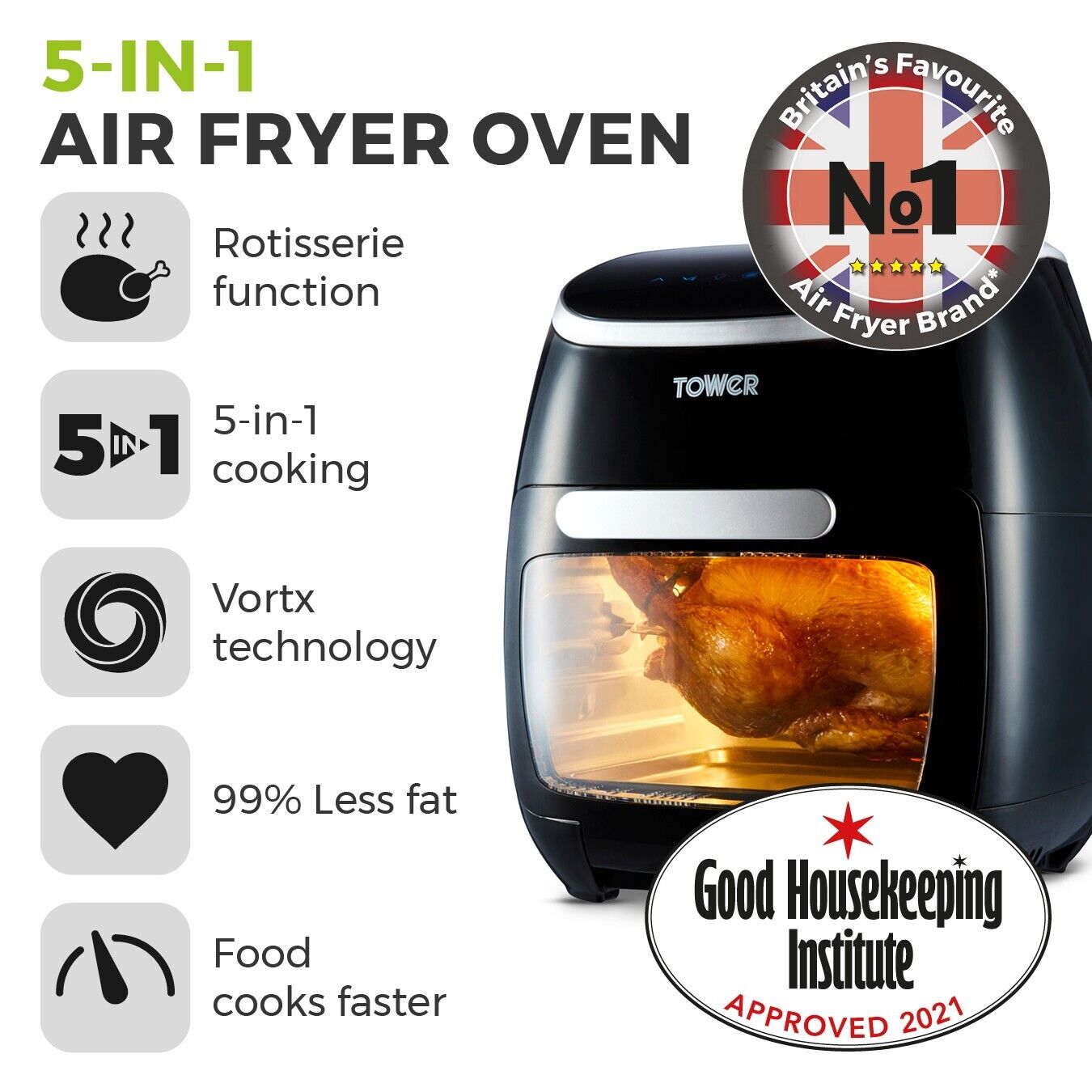 TOWER T17039 Xpress Pro 2000W 11 Litre 5-in-1 Digital Air Fryer & Roti