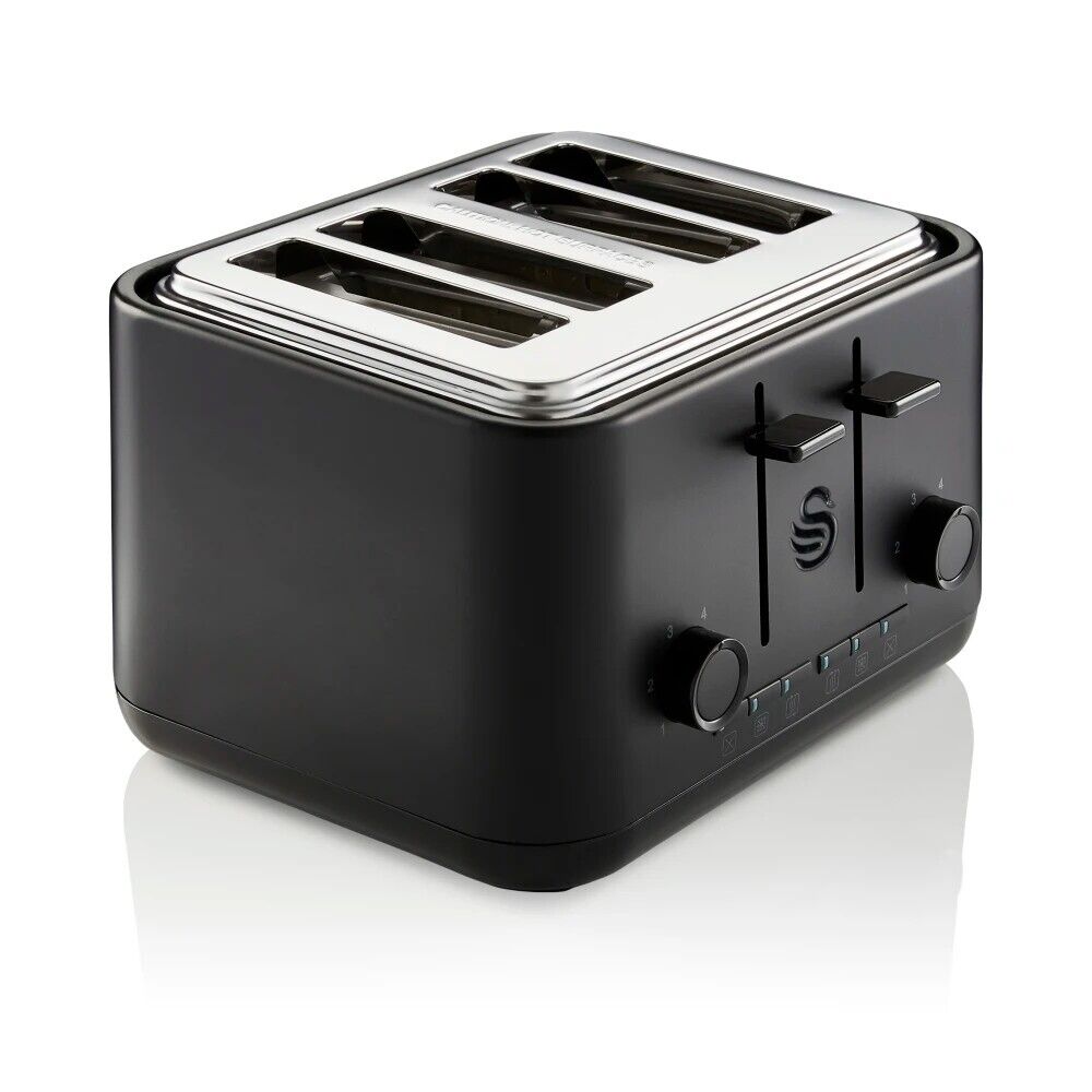 Swan Stealth 4 Slice Toaster Matte Black Sleek Design ST34040BLKN