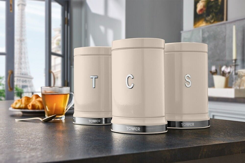 Tower Belle Chantilly Kettle Toaster Breadbin Canisters Set in Cream