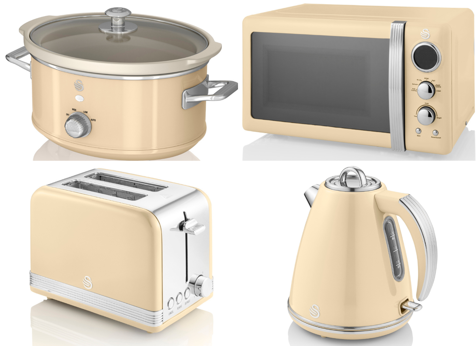Swan Retro Cream Jug Kettle 2 Slice Toaster 800W Microwave & 3.5L Slow