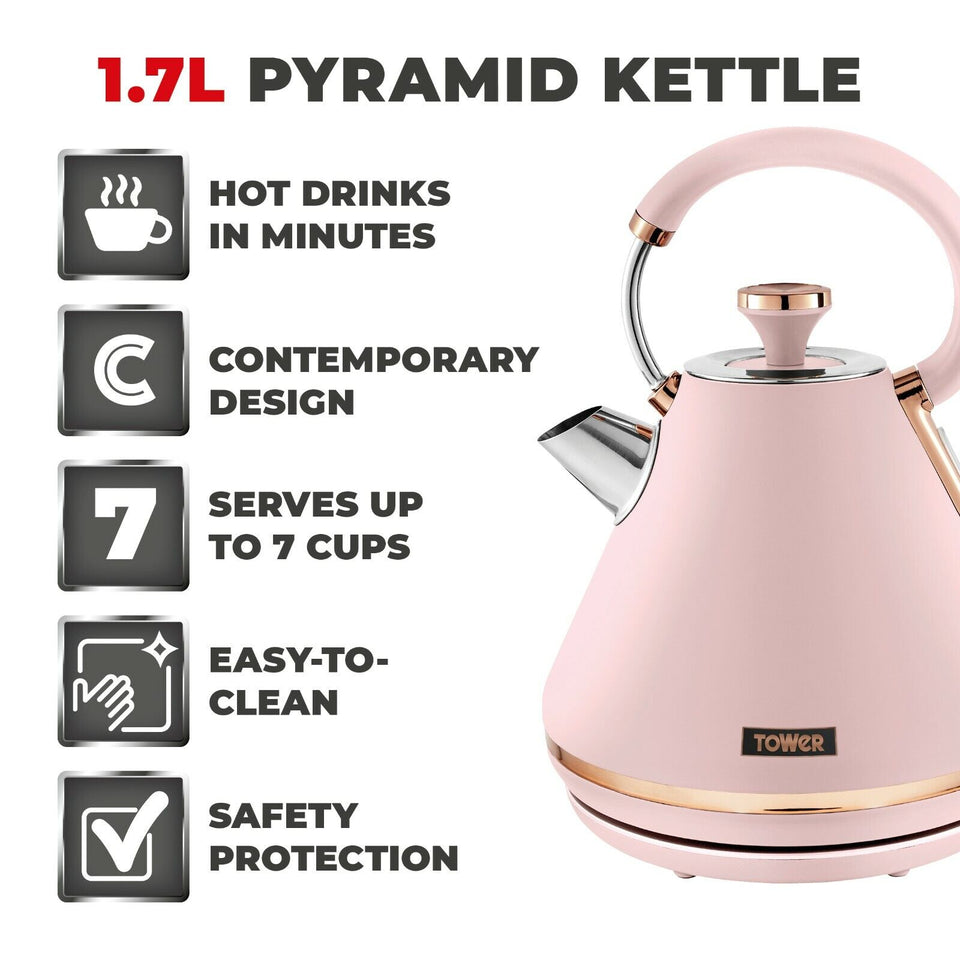 TOWER Cavaletto Pink Kettle & 2 Slice Toaster Matching Set